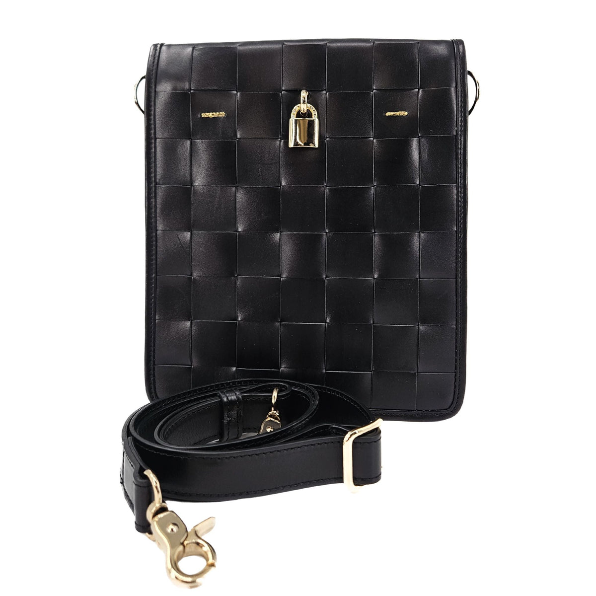 Woven Leather Black Crossbody Bag — SnapGoShop