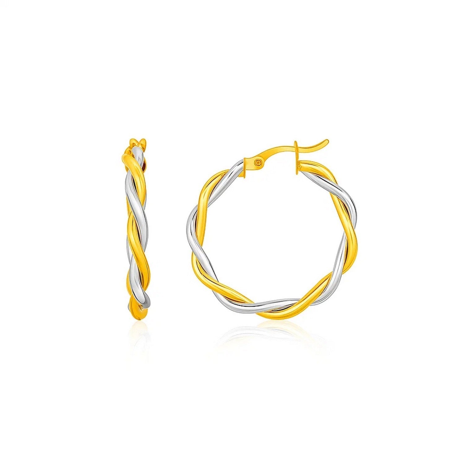 Two-Tone Twisted Wire Round Hoop Earrings in 10k Yellow and White Gold ...