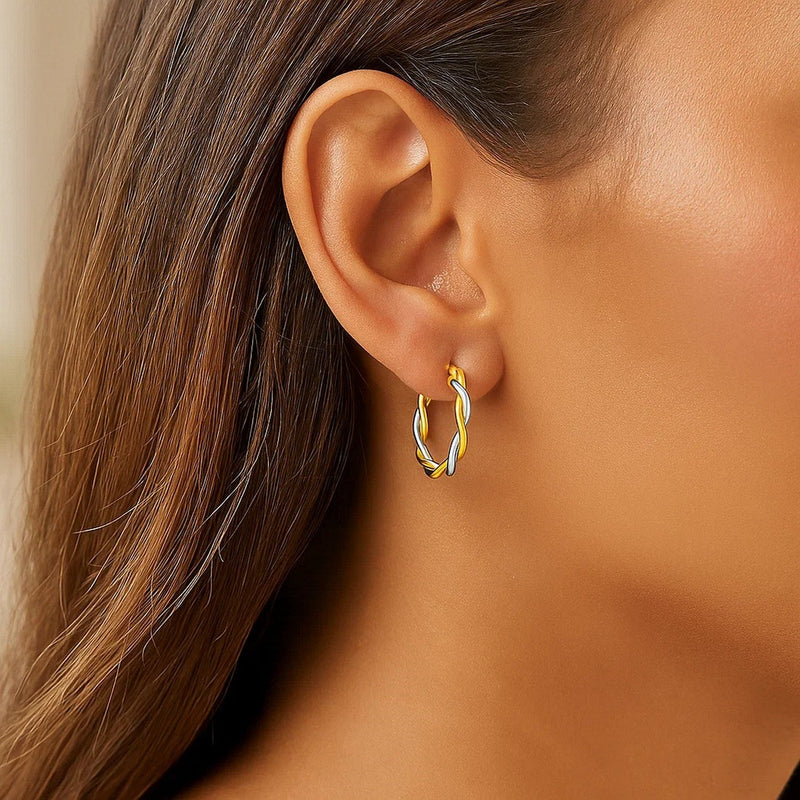 Two-Tone Twisted Wire Round Hoop Earrings in 10k Yellow and White Gold ...